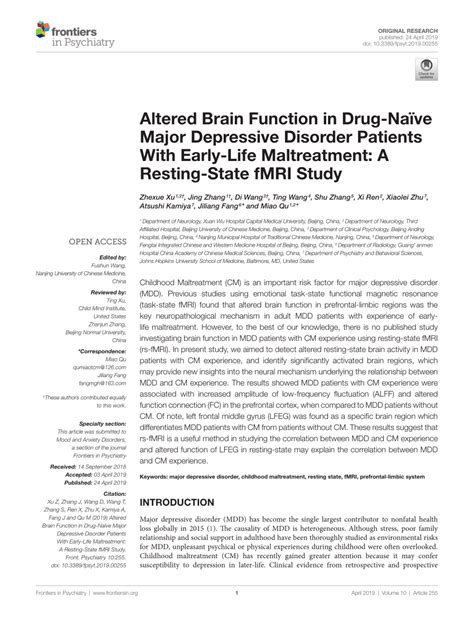 Pdf Altered Brain Function In Drug Naïve Major Depressive Disorder Patients With Early Life