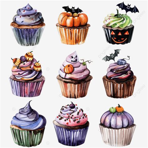 다양한 할로윈 컵케이크 수채화 할로윈 세트 휴일 Png 일러스트 및 이미지 에 대한 무료 다운로드 Pngtree