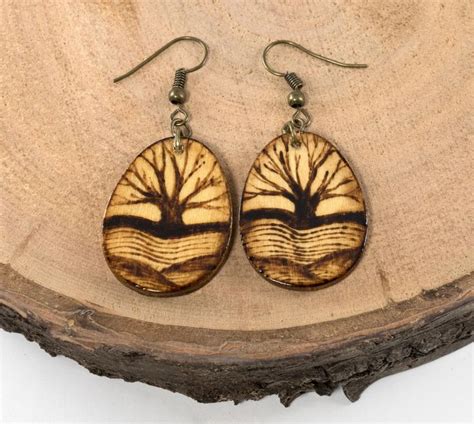 Tree Of Life Wooden Earrings Freehand Pyrography Handmade Etsy Canada