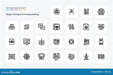 25 Design Thinking And D Printing Modeling Line Icon Pack Stock Vector Illustration Of Message