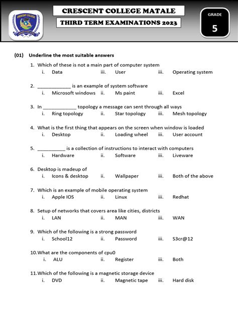 5 Ict Third Term 3rd Term 2023 Pdf Operating System Computer Data Storage