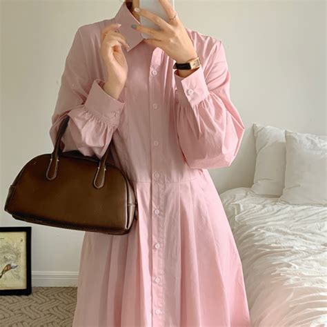 핀턱 셔츠 카라 롱원피스 Ag114604