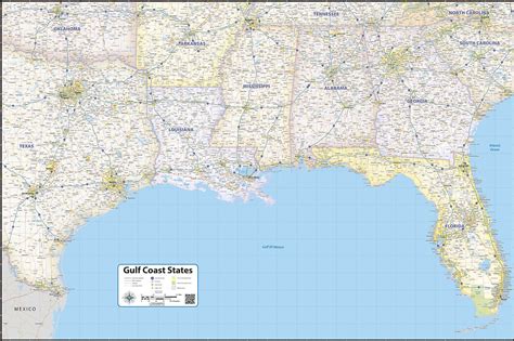 Gulf Coast States Laminated Wall Map Topographics