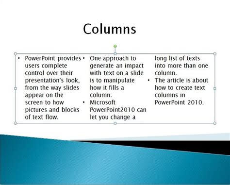 create text columns in powerpoint 2010