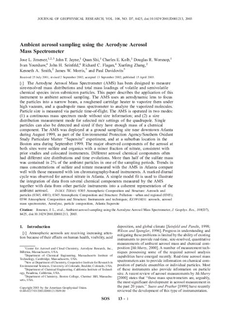 Pdf Ambient Aerosol Sampling Using The Aerodyne Aerosol Mass Spectrometer