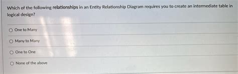 Solved Which Of The Following Relationships In An Entity