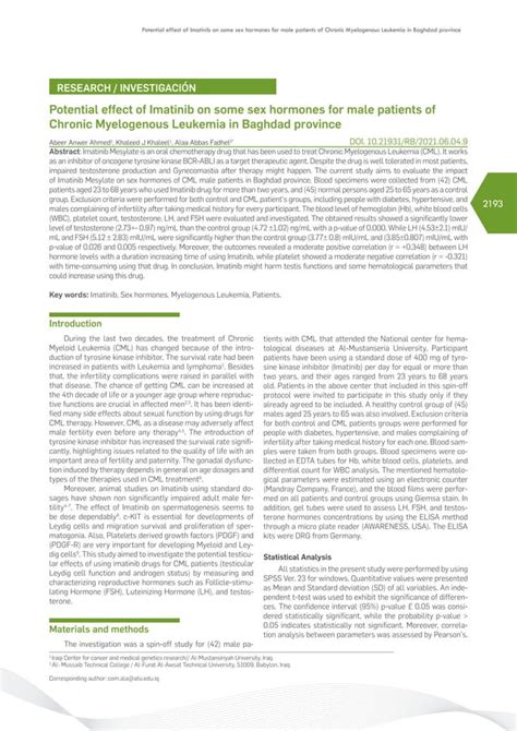 Potential Effect Of Imatinib On Some Sex Hormones For Male Patients Of Chronic Myelogenous