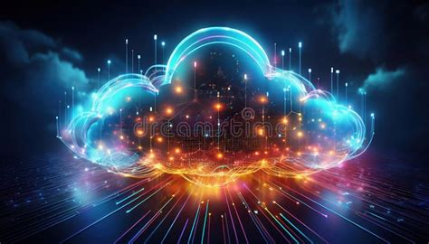 Symbolic Image Of Interconnected Glowing Nodes Forming Cloud Shape