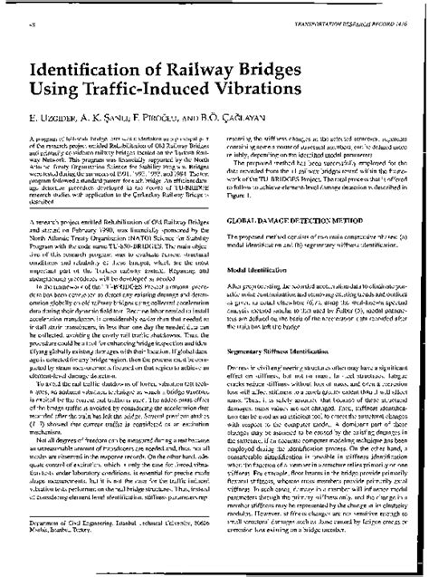 Pdf Identification Of Railway Bridges Using Traffic Induced Vibrations Filiz Piroglu