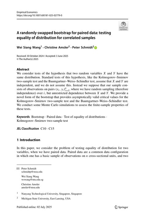 Pdf A Randomly Swapped Bootstrap For Paired Data Testing Equality Of
