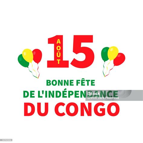 콩고 독립 기념일 타이포그래피 포스터 프랑스어와 플래그 공휴일은 8월 15일에 열립니다 배너 전단지 스티커 인사말 카드 엽서에 대한 벡터 템플릿을 쉽게 편집 할 수 있습니다