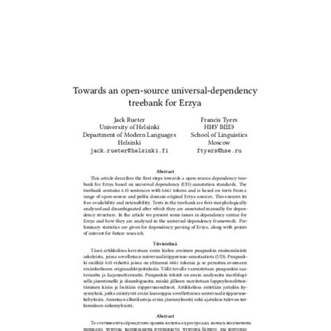 Towards An Open Source Universal Dependency Treebank For Erzya Acl Anthology