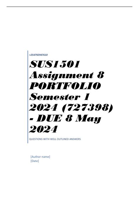 Sus1501 Assignment 8 Portfolio Semester 1 2024 727398 Due 8 May