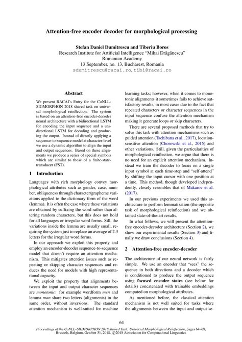 Pdf Attention Free Encoder Decoder For Morphological Processing