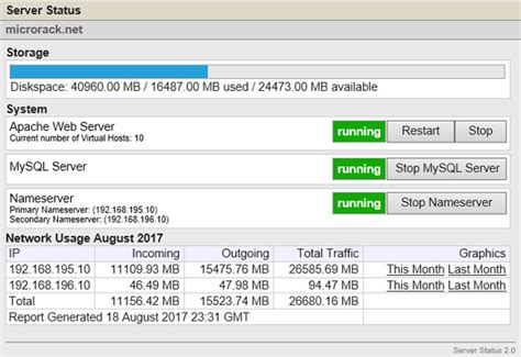 The Server Status Welcome Screen