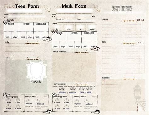 Unmasked Cypher System Character Sheets