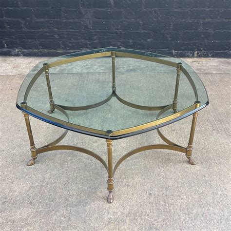Mid Century Modern Italian Brass And Glass Coffee Table With Hoof Feet