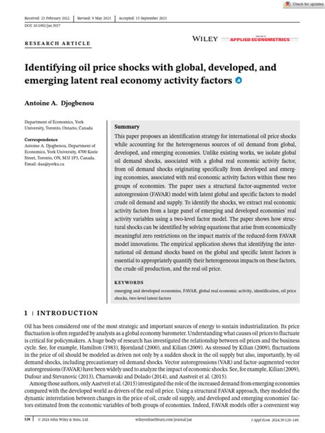 J Of Applied Econometrics 2023 Djogbenou Identifying Oil Price