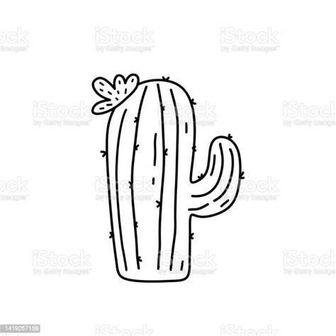 흰색 배경에 고립 된 귀여운 만화 선인장 낙서 스타일의 벡터 손으로 그린 일러스트레이션 카드 로고 장식 다양한 디자인에 적합합니다 식물 클립 아트 0명에 대한 스톡 벡터