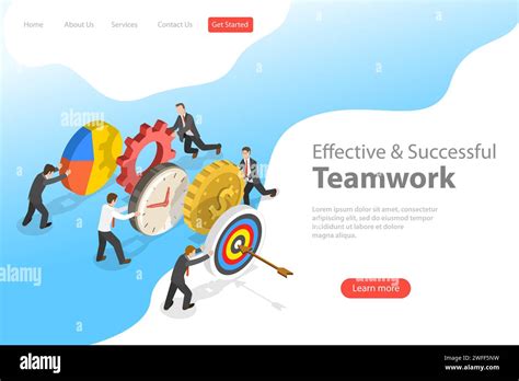 Flat Isometric Vector Landing Pate Template Of Effective Teamwork Business Team Brainstorm