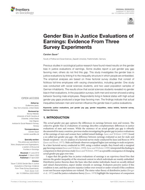 Pdf Gender Bias In Justice Evaluations Of Earnings Evidence From Three Survey Experiments
