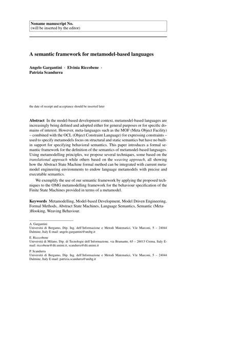 Pdf A Semantic Framework For Metamodel Based Languages