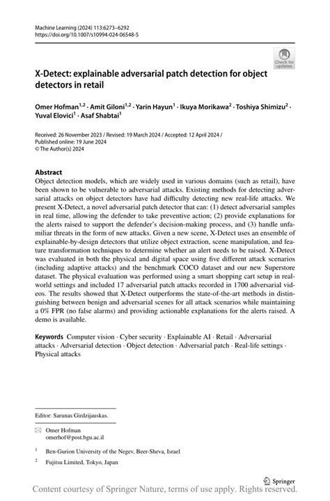 Pdf X Detect Explainable Adversarial Patch Detection For Object Detectors In Retail