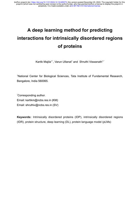 Pdf A Deep Learning Method For Predicting Interactions For Intrinsically Disordered Regions Of