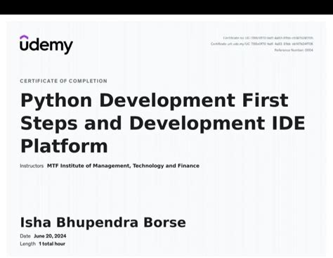 Isha Borse On Linkedin Udemycertificate Pythoncertificate Ideplatform