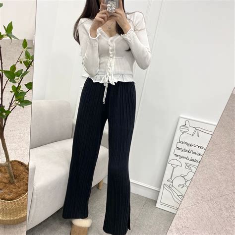 프릴 큐빅 단추 골지 니트 가디건 4color