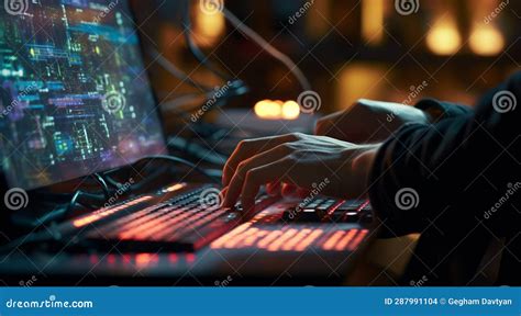 Programmer Is Programming On The Computer Keyboard Person Typing On A Laptop Stock Illustration