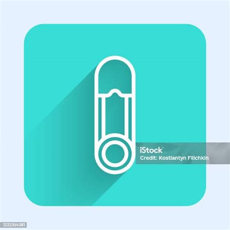 흰색 라인 클래식 폐쇄 강철 안전 핀 아이콘 긴 그림자로 격리 녹색 사각형 버튼입니다 벡터 일러스트레이션 가정 생활에 대한 스톡 벡터 아트 및 기타 이미지 Istock