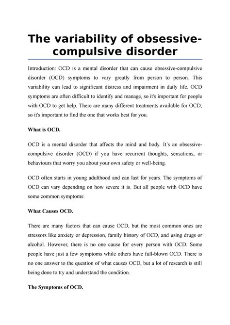 The Variability Of Obsessive Compulsive Disorder The Variability Of