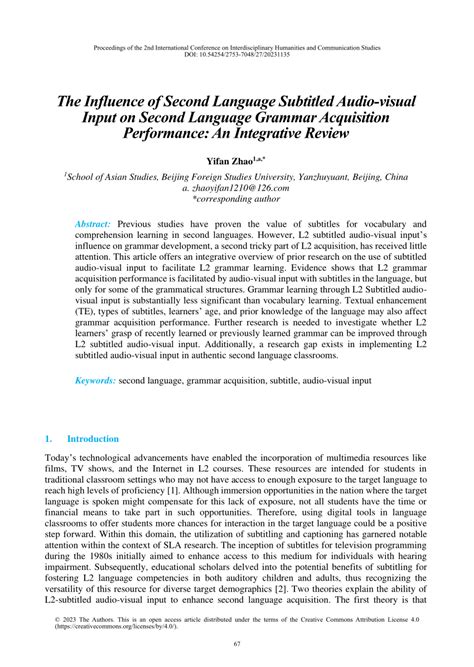 Pdf The Influence Of Second Language Subtitled Audio Visual Input On Second Language Grammar