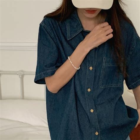 시즌특가 데일리🌼 나빈드 루즈핏 데님 청 반팔 여성 썸머 여름셔츠