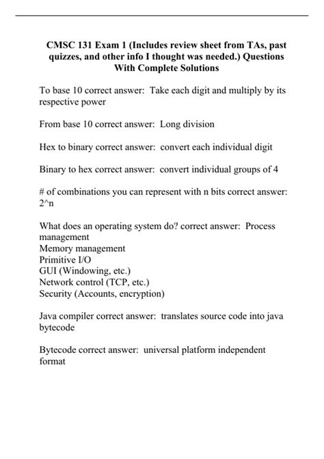 Cmsc 131 Exam 1 Includes Review Sheet From Tas Past Quizzes And Other Info I Thought Was