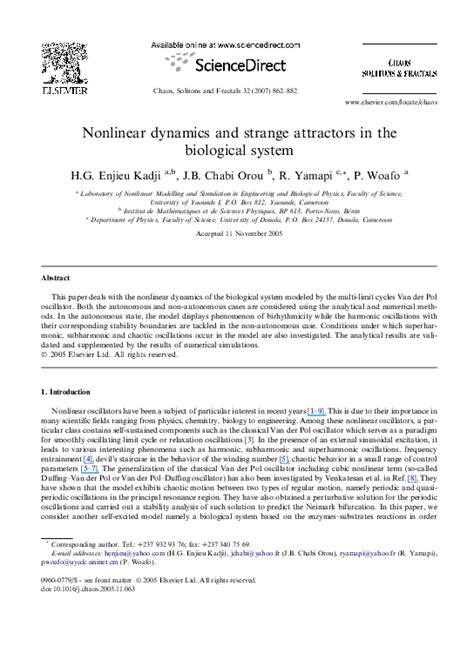 Pdf Nonlinear Dynamics And Strange Attractors In The Biological