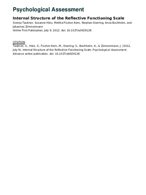 Pdf Internal Structure Of The Reflective Functioning Scale