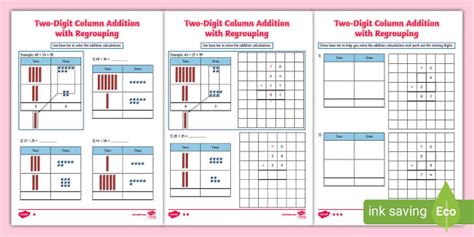 👉 Ks2 Two Digit Column Addition With Regrouping Worksheet