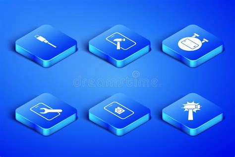 Set Hammer Usb Cable Cord Mobile With Smart Home Service Broken Screen And Phone Repair Icon