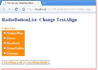 Dot Net Examples How To Use Textalign Text Align Left Right In Radiobuttonlist