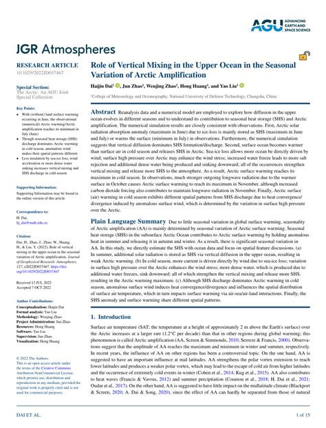 Pdf Role Of Vertical Mixing In The Upper Ocean In The Seasonal