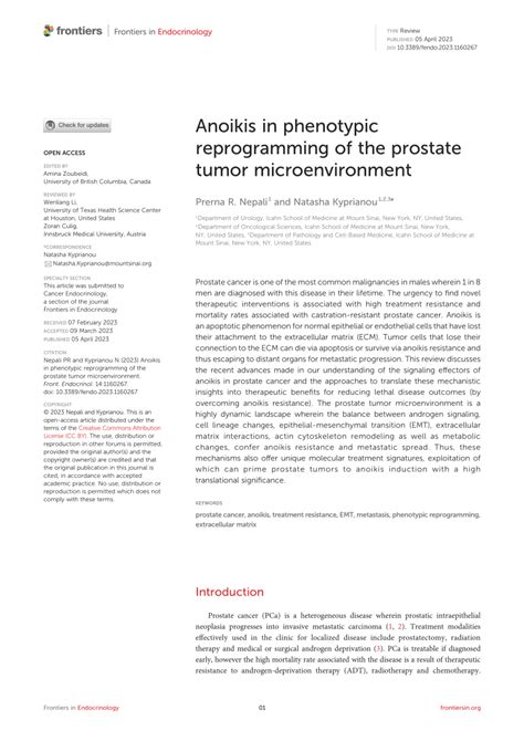 Pdf Anoikis In Phenotypic Reprogramming Of The Prostate Tumor Microenvironment
