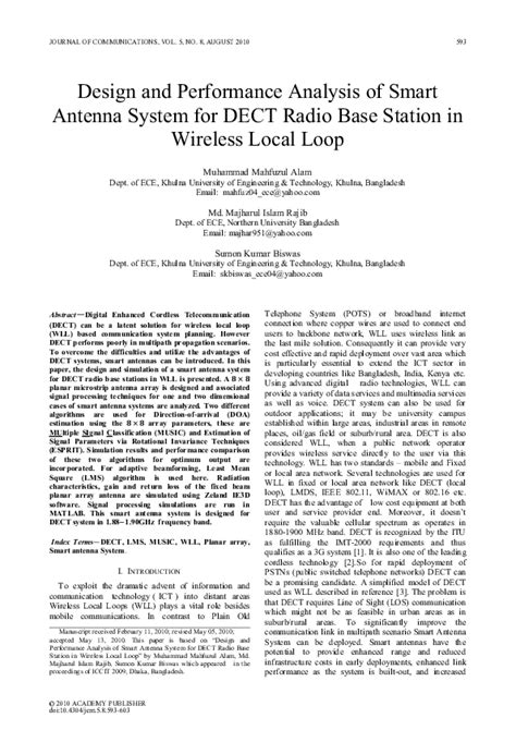 Pdf Design And Performance Analysis Of Smart Antenna System For Dect Radio Base Station In
