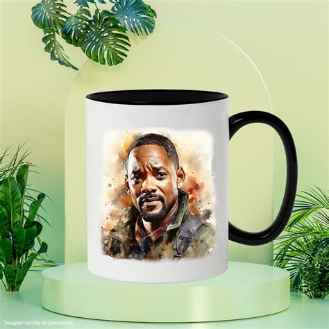 Чаша с Уил Смит актьор рапър знаменитост филми многоцветна 330 Ml керамика с черна дръжка