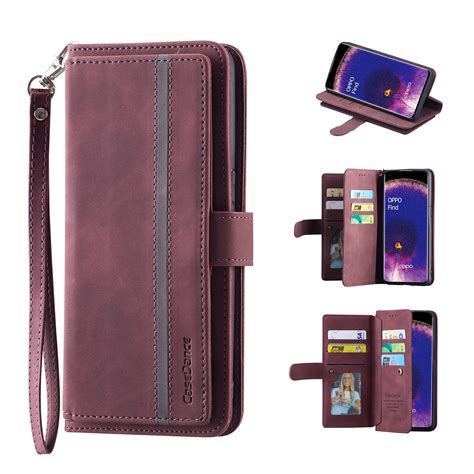 For Oppo Find X Lite Reno G Card Slots Splicing Magnetic Leather Flip Phone Case Wine