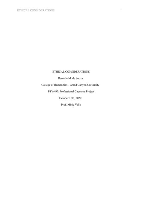 Benchmark Ethical Considerations ETHICAL CONSIDERATIONS Danielle M De Souza College Of