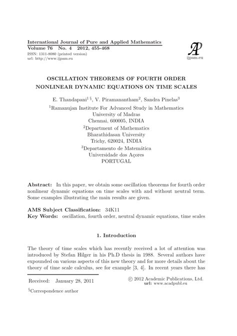Pdf Oscillation Theorems Of Fourth Order Nonlinear Dynamic Equations