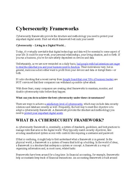 Cybersecurity Frameworks Cybersecurity Frameworks Cybersecurity Frameworks Provide The