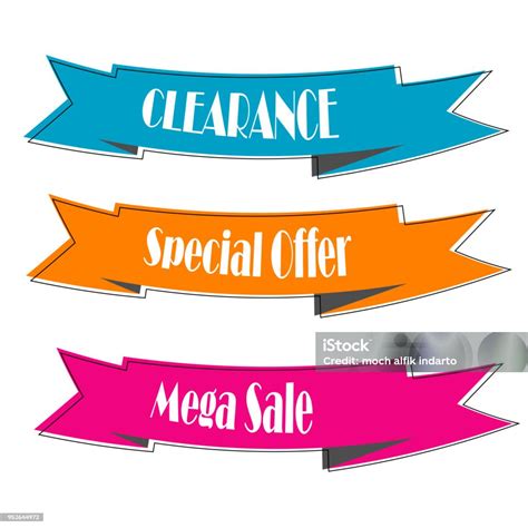 컬렉션 플랫 리본 승진 기하학적 배너 스크롤 가격 태그 스티커 뱃지 포스터 흰색 배경에 고립 가격에 대한 스톡 벡터 아트 및 기타 이미지 Istock